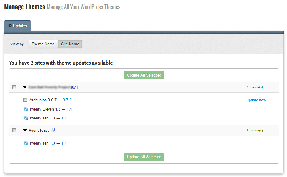 iControlWP Key Feature: Themes Updates Management - Sort by site name ...