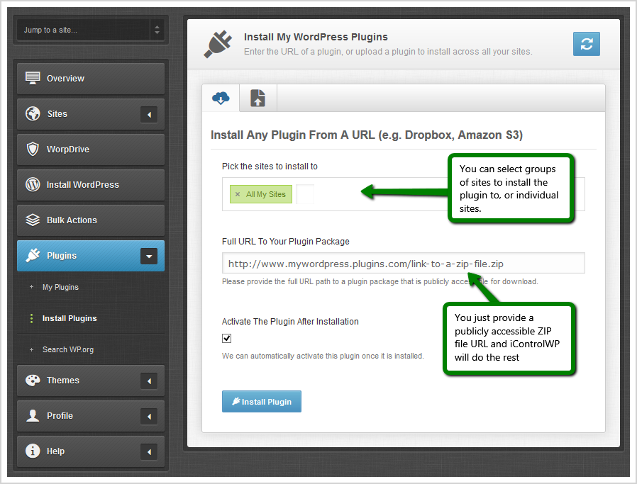 iControlWP- Install Plugin by Public URL - iControlWP