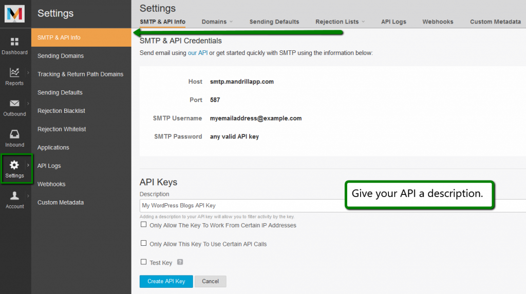 MandrillApp Settings: API Keys - iControlWP
